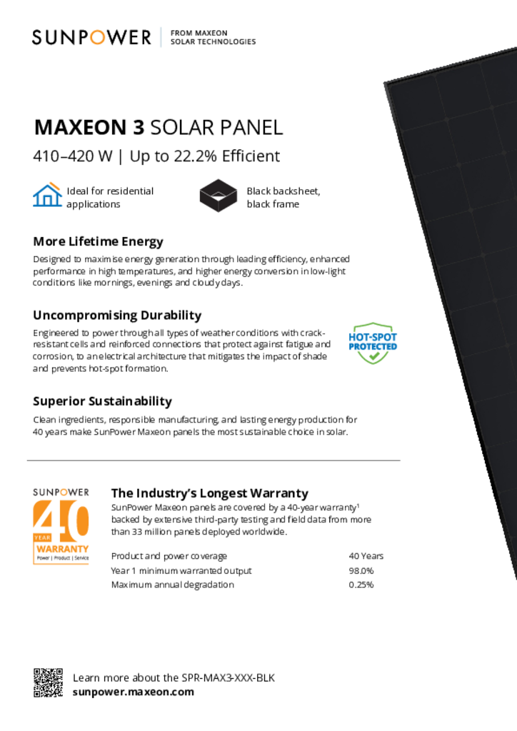 SunPower Maxeon 3 420W Black | Product | Pure Electric
